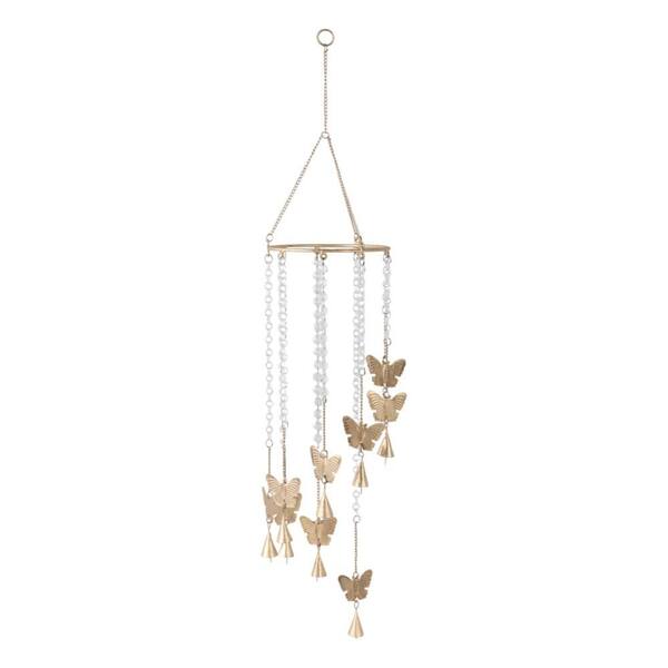 Liv & Skye 25 in. Gold Metal Beaded Mosaic 3D Flower Wind Chime 22216 ...