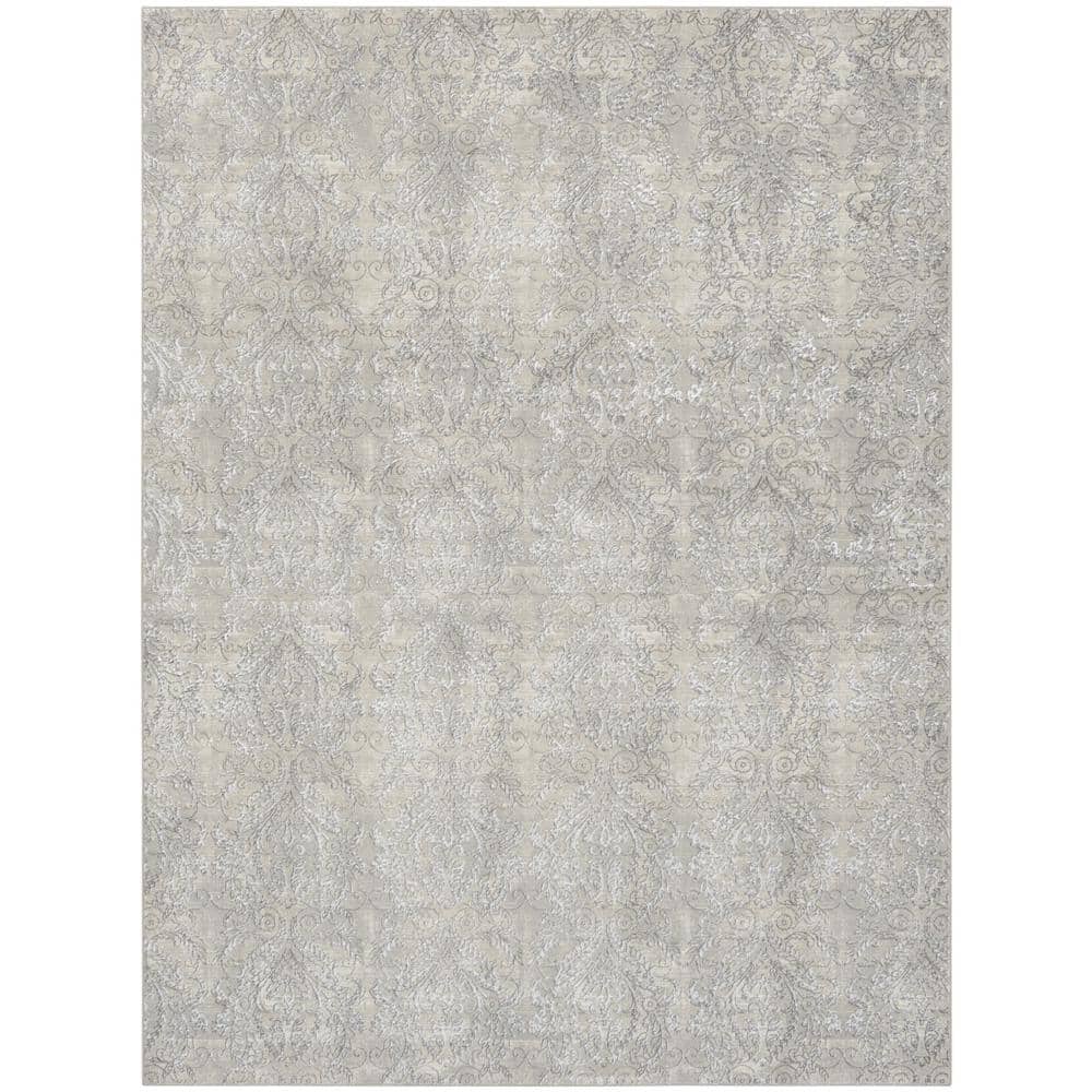 Inspire Me! Home Decor Iliana Light Grey 9 ft. x 12 ft. Damask ...