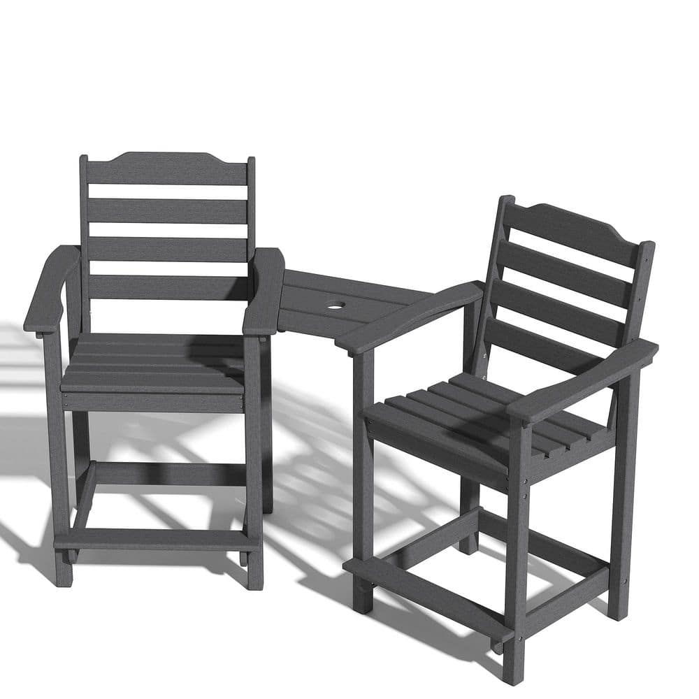 Decksplore Patio Bar Sets Gray Tall Adirondack Bar Chairs (Set of 2 ...