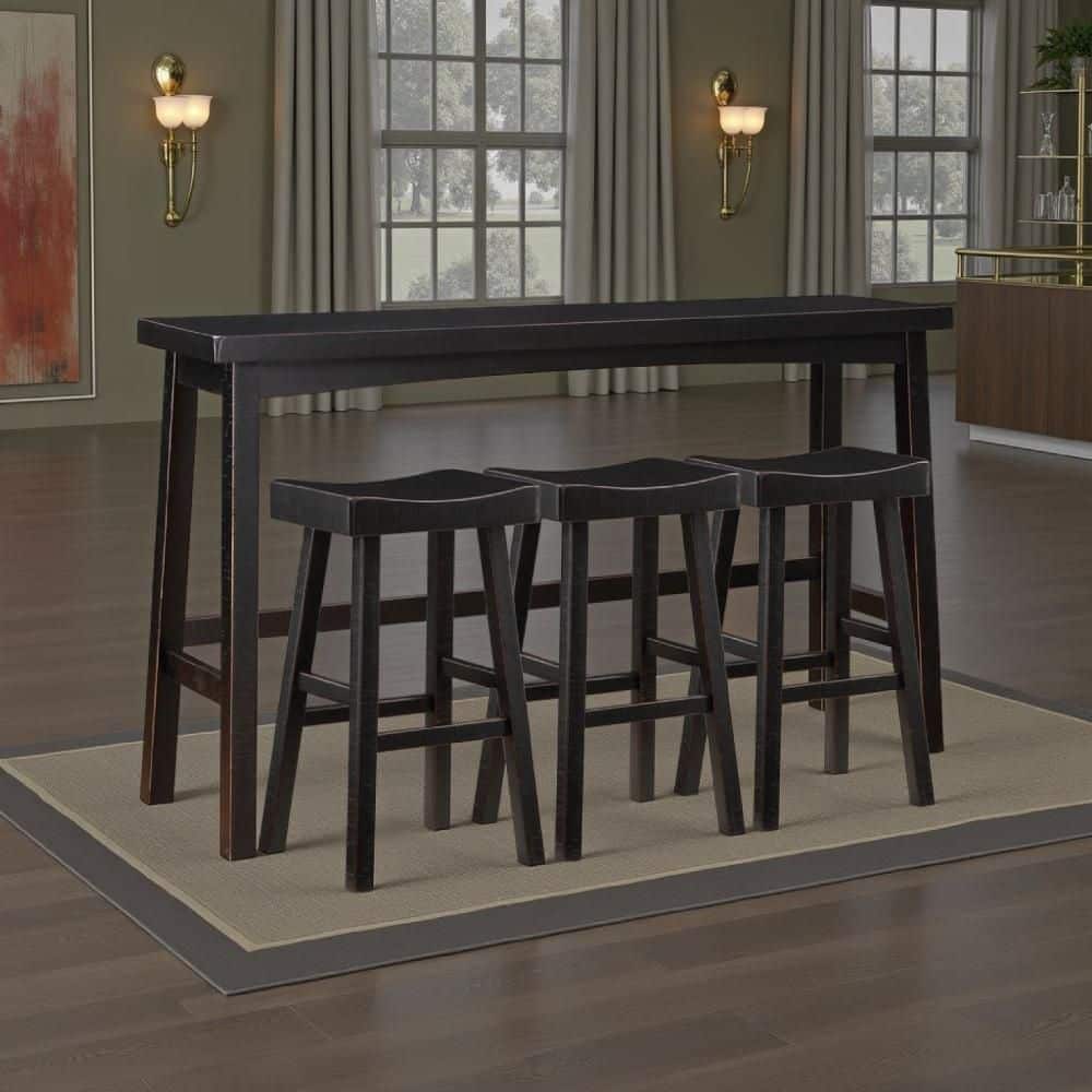Benjara Casy 42.5 in. H Black Rectangle Bar Height Table Set Seats 3 ...