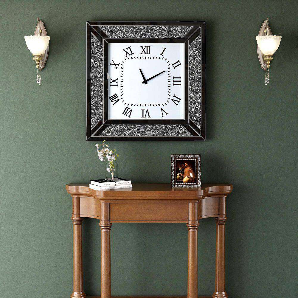 THKSHOUZ Black Roman Numeral Glass Diamond Mirror Wall Clock SF-MC501 ...