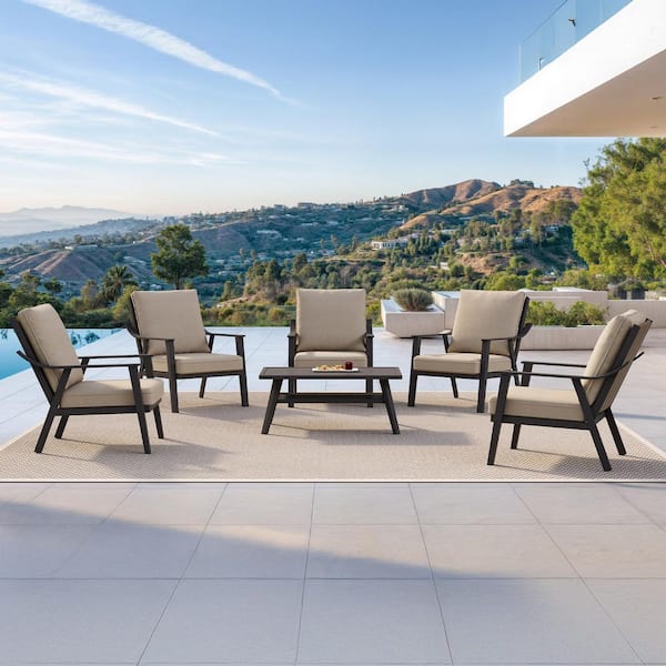 PURPLE LEAF 6 Piece Patio Furniture Set with Thick Cushions Metal Patio ...