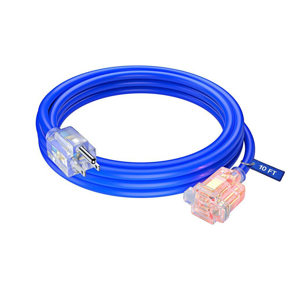 MAXIMM 10 ft. 16 / 3 Light Duty Indoor Extension Cord with Receptacle Light 13 Amps Blue 1OUT ...