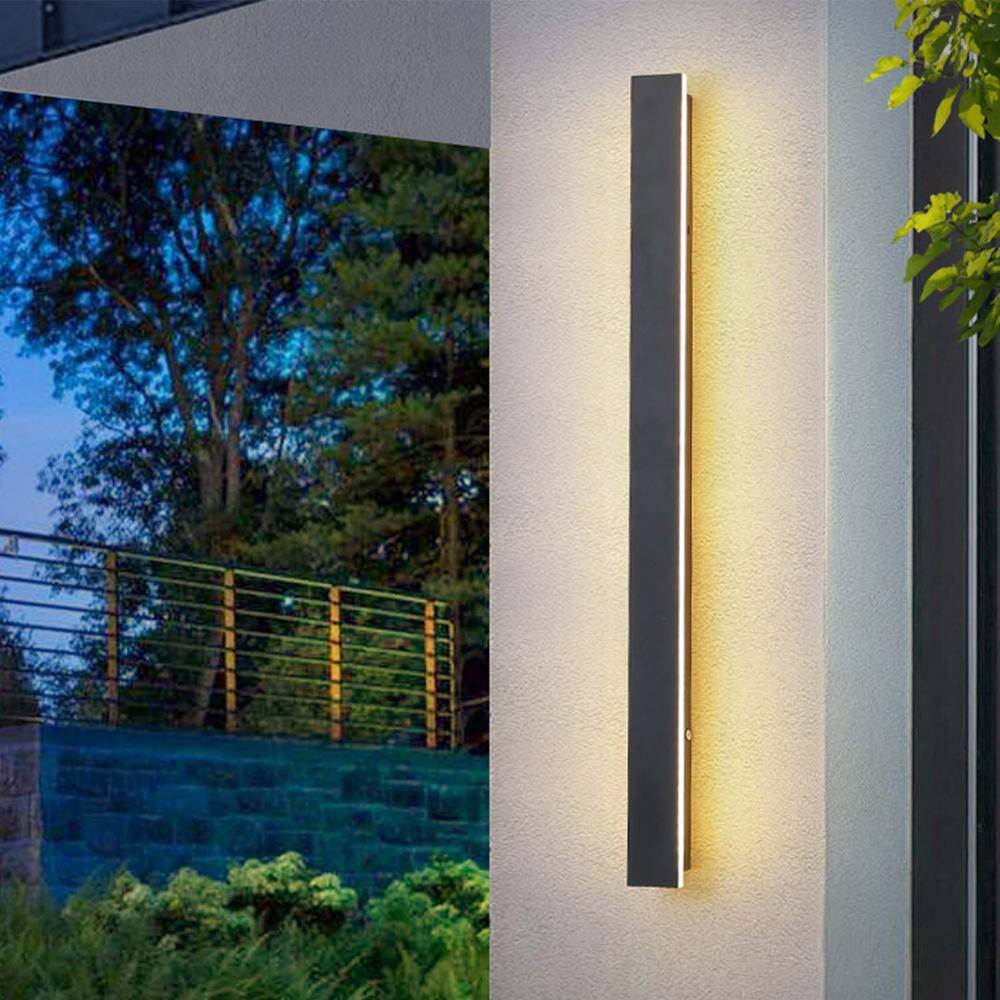 YANSUN 1-Light Black Modern Integrated LED Outdoor Wall Light ...