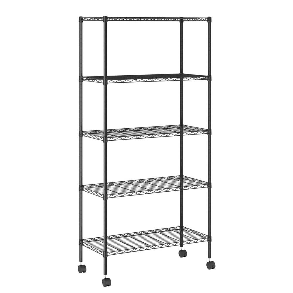 Furinno Wayar 5-Tier Metal Storage Shelf Rack in Black (23.6 in. W x 59 ...