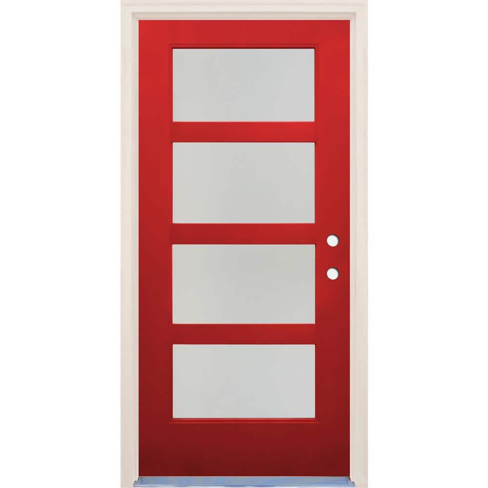 Builders Choice 36 in. x 80 in. Left-Hand/Inswing 4 Lite Satin Etch ...