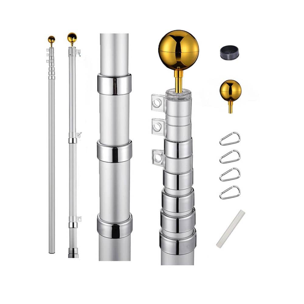 Cisvio 30 ft. Aluminum Telescopic Flag Pole Kit Flagpole Ball Top for ...