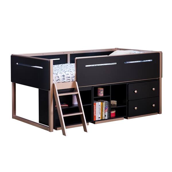 Acme Furniture Prescott 25 in. Wide Black and Rose-Gold 2 Shelf ...