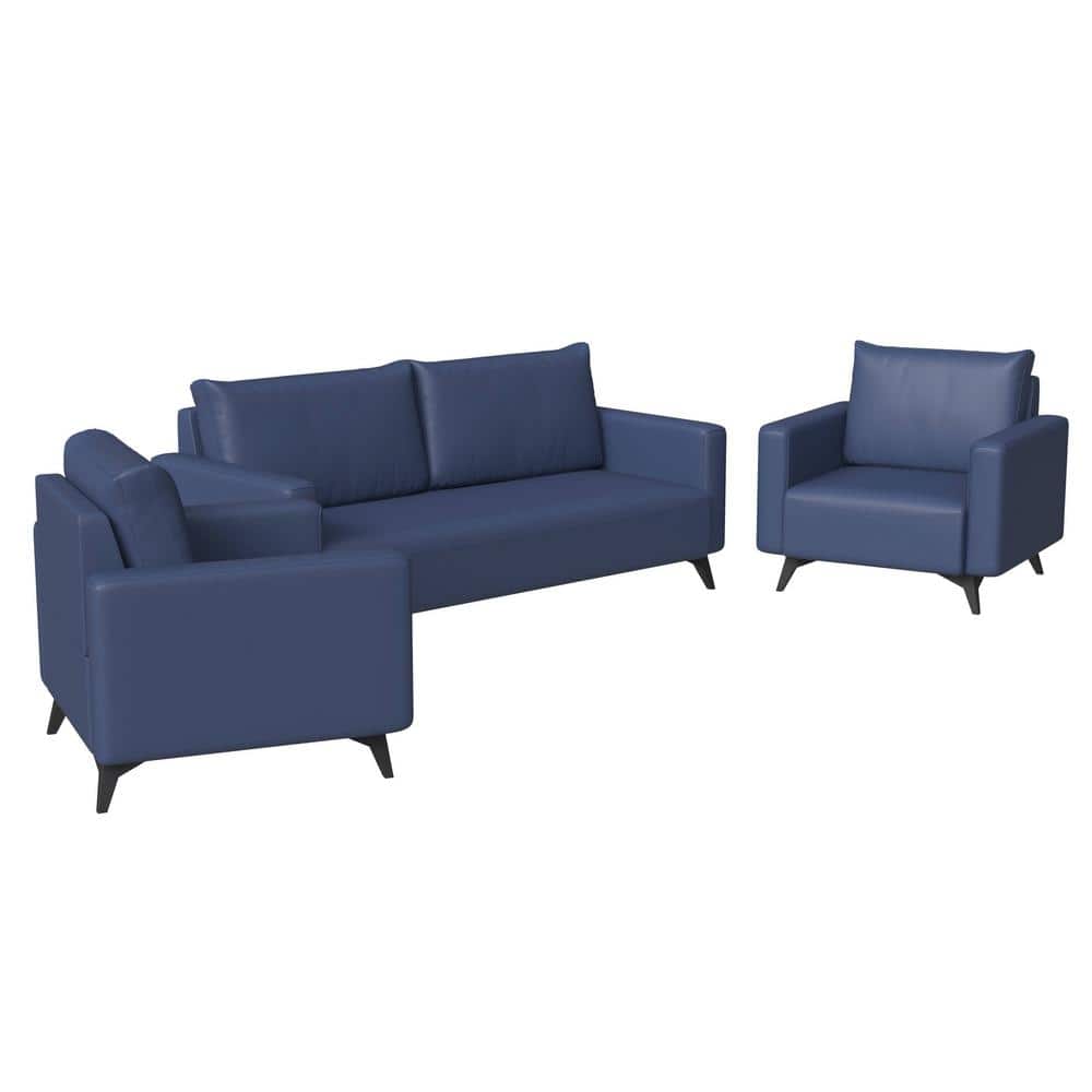 Leisuremod 3-Piece Sofa Set Upholstered in Leather with Stainless Steel ...