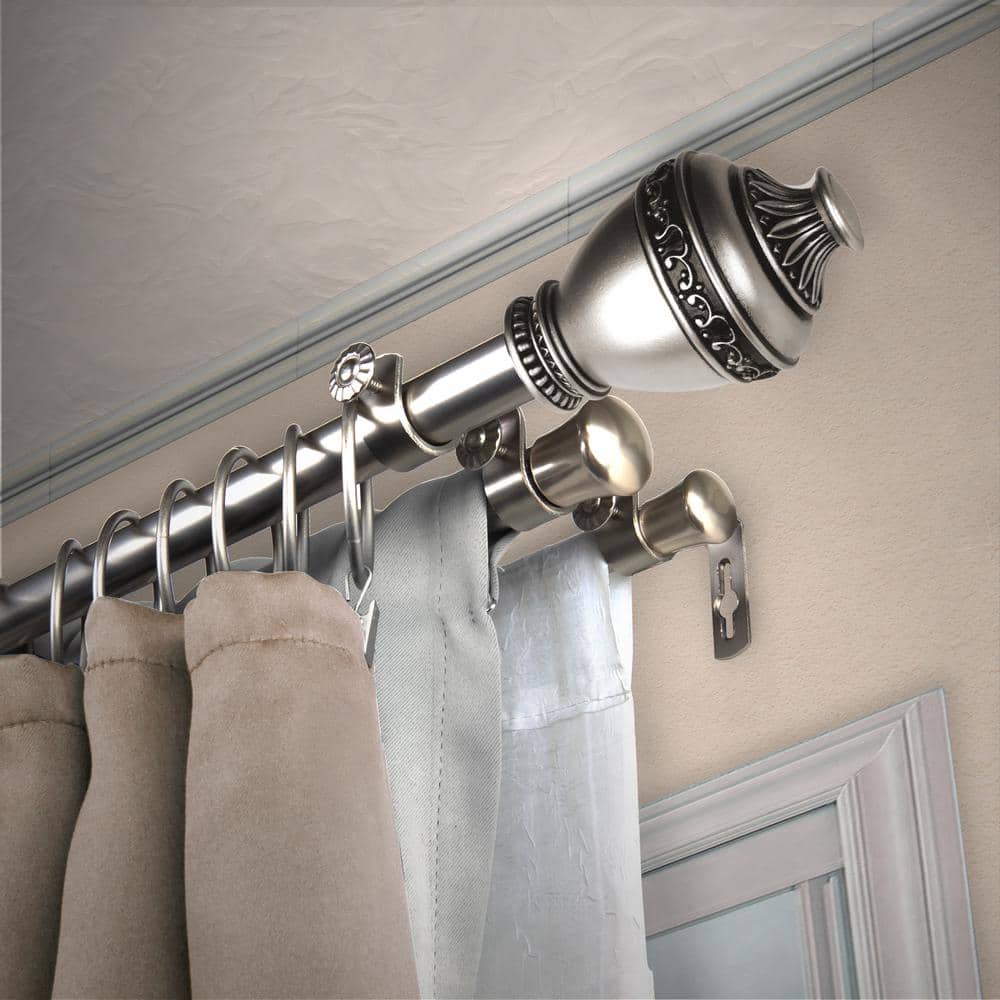 EMOH 13/16" Dia Adjustable 120" to 170" Triple Curtain Rod in Satin ...