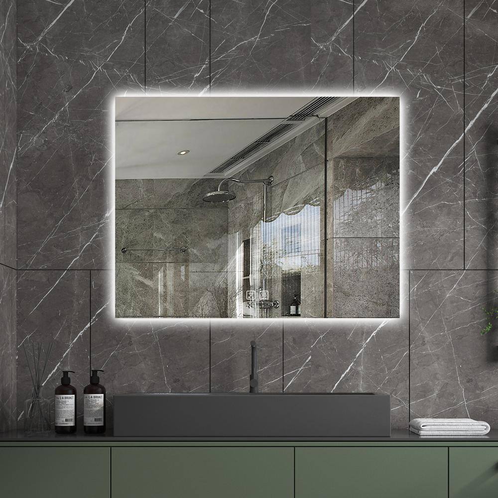 HOMLUX 28 in. W x 36 in. H Rectangular Frameless LED Light with 3 Color ...