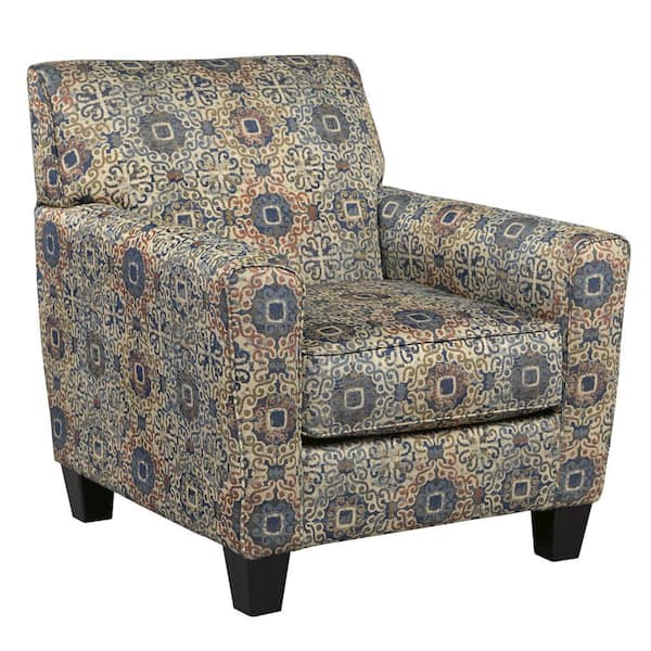 Benjara Multi-Color with Rug Motif Pattern Fabric Upholstered Accent ...