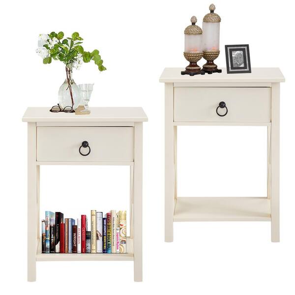 HOMESTOCK Alisa Wooden Nightstand with Storage Shelf, Cream 85597W ...