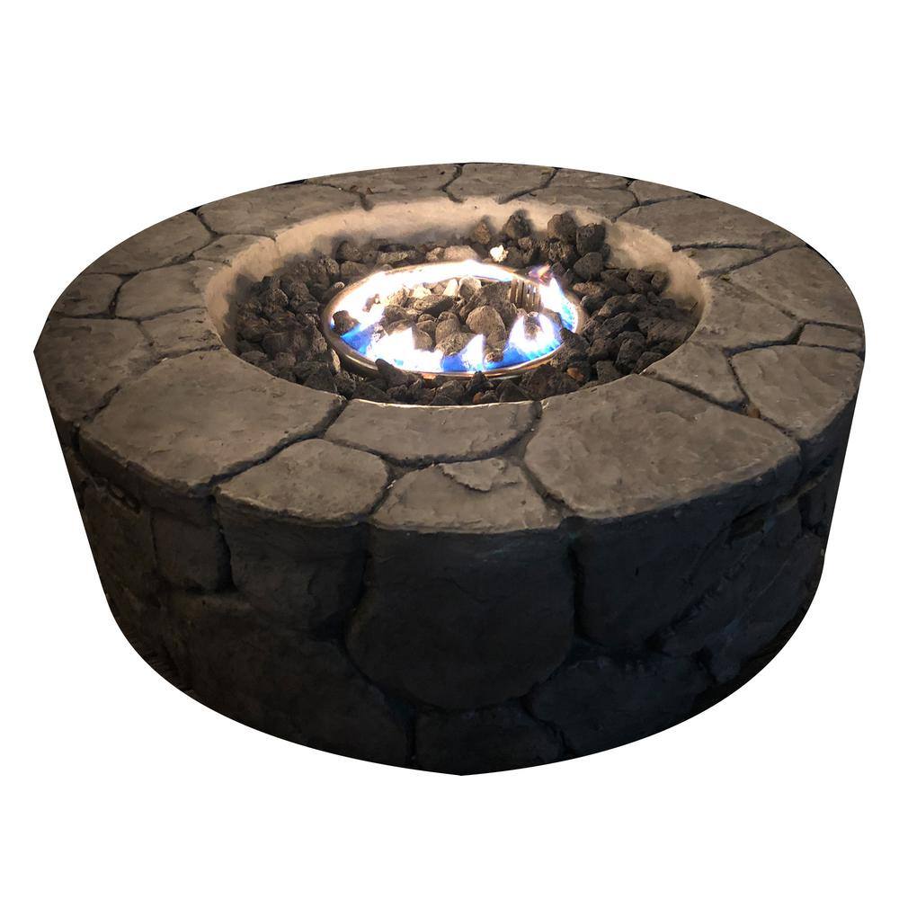 Tunearary 28 in. W Black Round Concrete Base Multi-fuel LP Gas Fire Pit ...