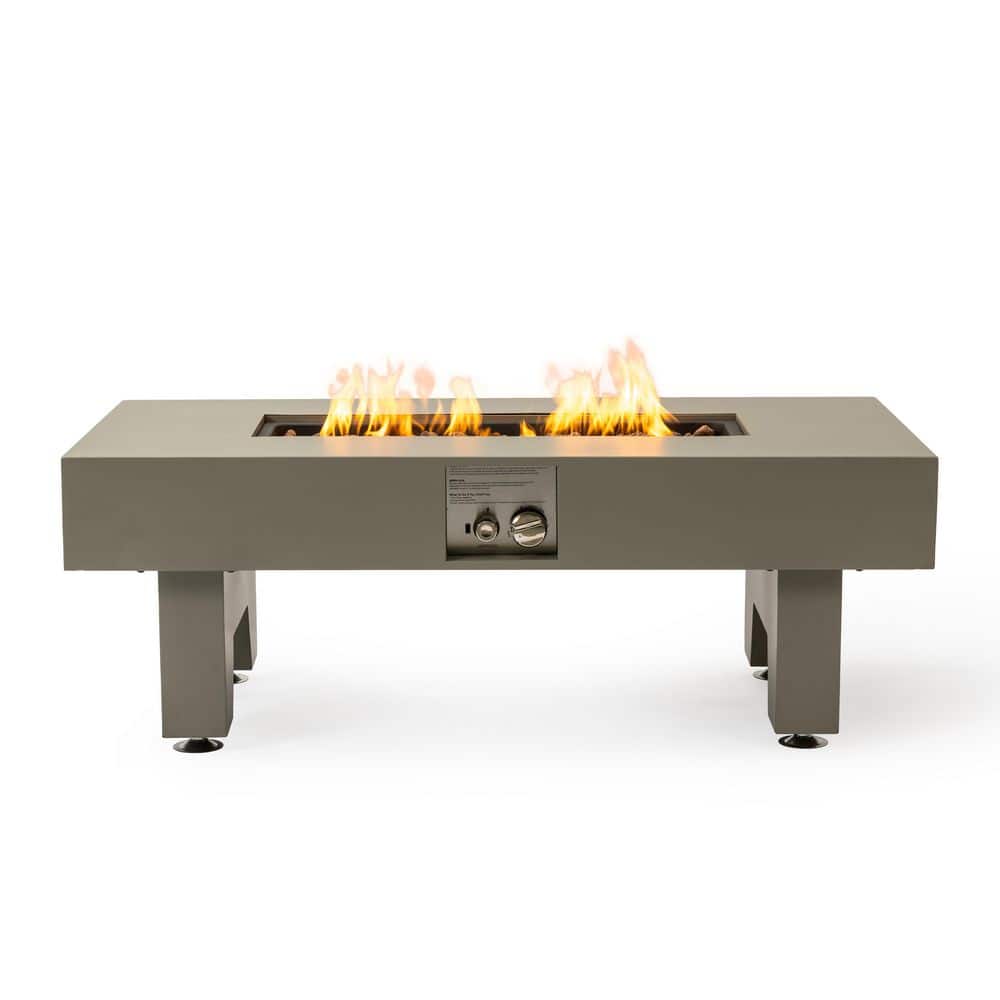 Tenleaf 42 in. Gray Metal Outdoor Fire Pit Table with Lid, Waterproof ...