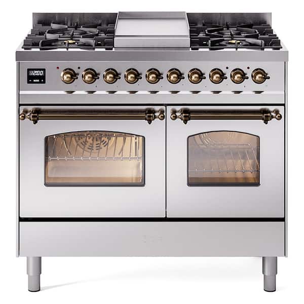 ILVE Nostalgie II 40 in. 6-Burner plus Griddle Double Oven Liquid Propane Dual Fuel Range in ...