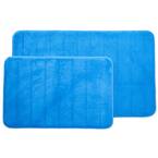 Lavish Home Blue 24.25 in. x 60 in. Memory Foam Striped Extra Long Bath ...