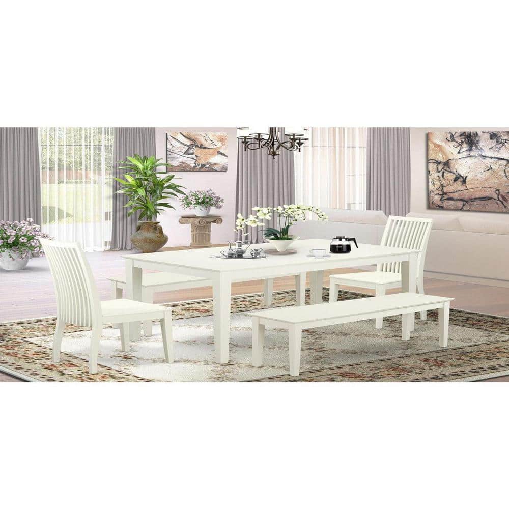 East West Furniture 5-Piece Rectangle Linen White Finish Solid Wood Top ...