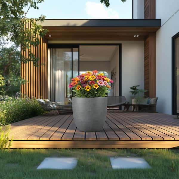 Sapcrete 18 in. Large Light Gray(Enhanced Core) Concrete Round Planter ...