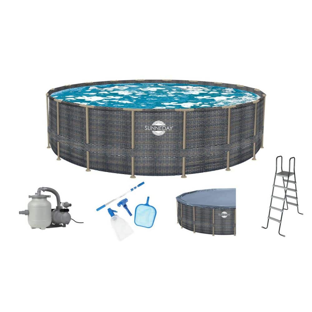 Sunneday 18 ft. Round x 52 in. D Rattan Soft-sided Oasis Pool 70018 ...