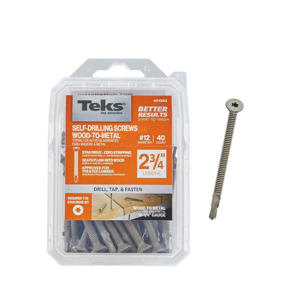 Teks 12 x 2-3/4 in. Star Drive Flat Head Self Tapping with Wings Screws ...