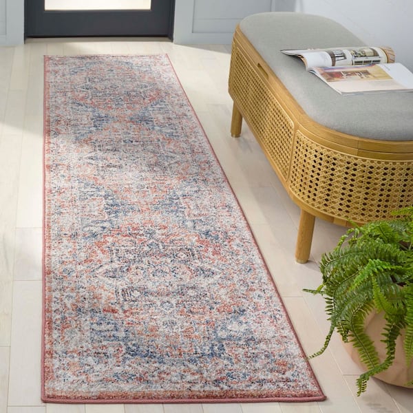 SAFAVIEH Vintage Tabriz 2 ft. x 8 ft. Rust/Blue Distressed Aztec ...
