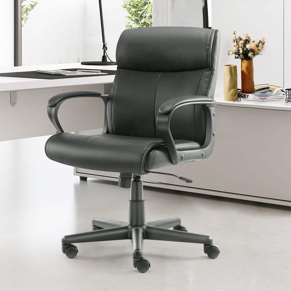 SMUGDESK Black Office Chair Desk Chair, Ergonomic Bonded Leather ...