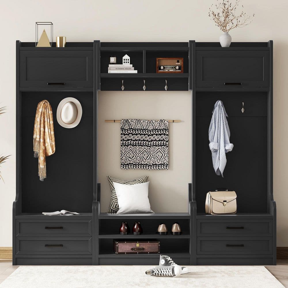 Nestfair Black Freestanding Hall Tree with Storage and 7 Hooks ...