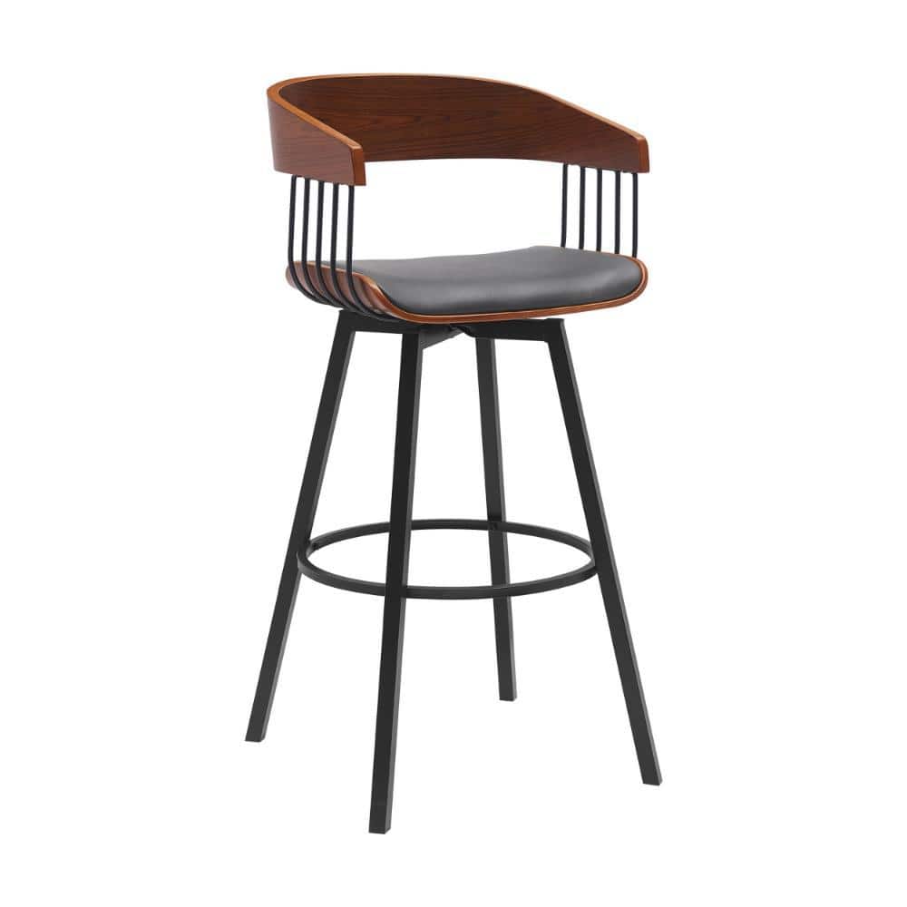 Benjara 31 in. Brown, Gray and Black Low Back Metal Frame Bar Stool ...