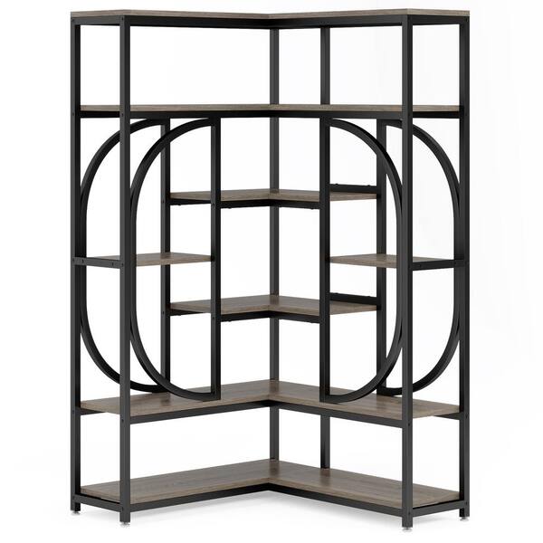 BYBLIGHT Eulas 35.43 in. Wide Rustic Gray 14 shelf Industrial L-Shaped ...