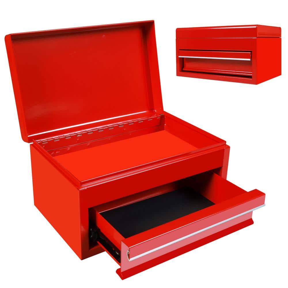 Torin 10 in. Mini Portable Steel Tool Box with Drawer for Home, Garage or Workbench, Red ...