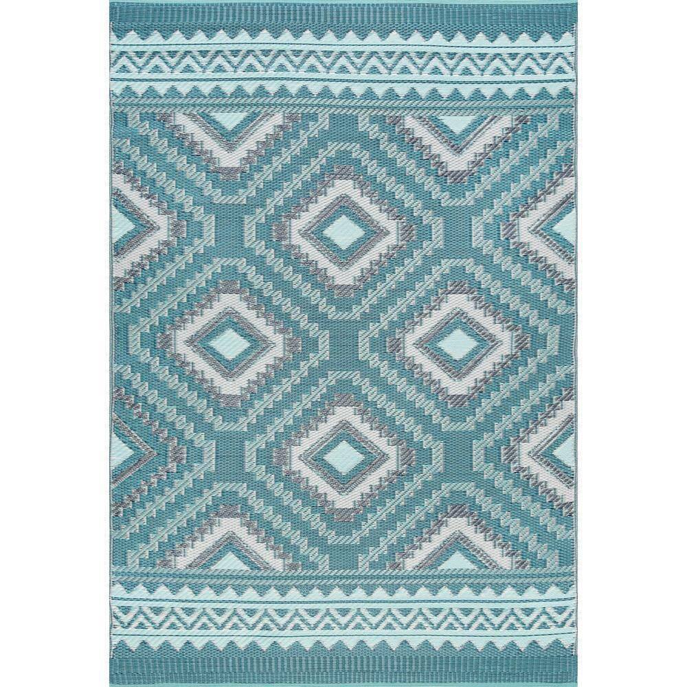 Tayse Rugs Sunset Aqua 5 ft. x 7 ft. Geometric Indoor/Outdoor Area Rug ...