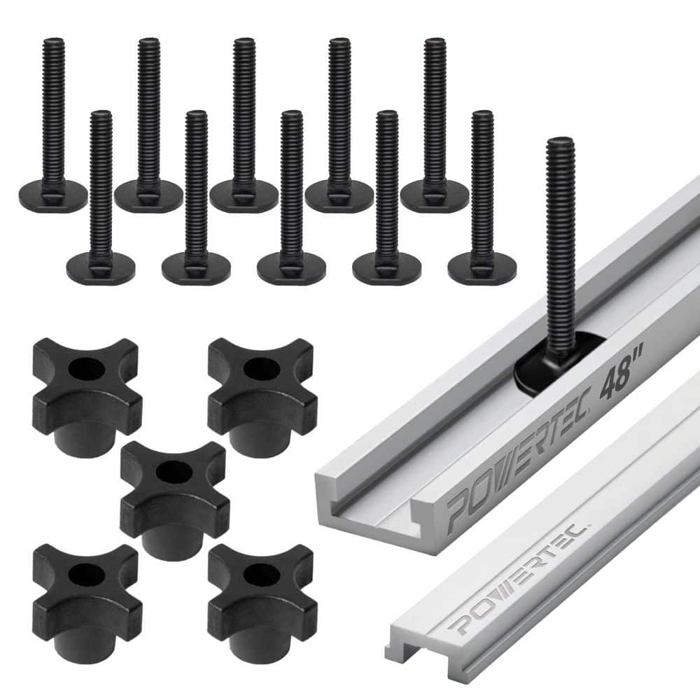 ‎POWERTEC 48 in. Miter T-Track with Miter T-Bar, 5/16 in. - 18 x 2 in. Long Miter T-Bolts (10PK ...