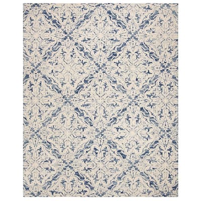SAFAVIEH Blossom Blue/Ivory 6 ft. x 6 ft. Square Damask Floral Diamond ...