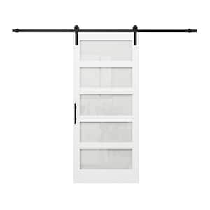 EH PUERTA 84 in. x 84 in. 3-Lite Tempered Frosted Glass White MDF ...