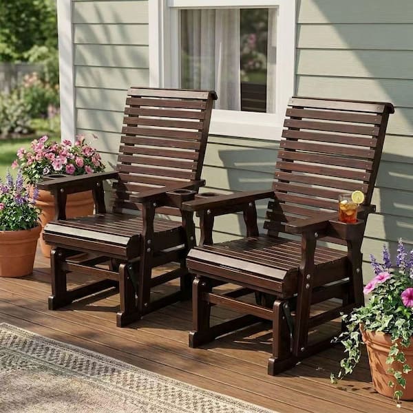 Innovaze 2-Pieces Wood Outdoor Glider Set with High Back, Deep ...