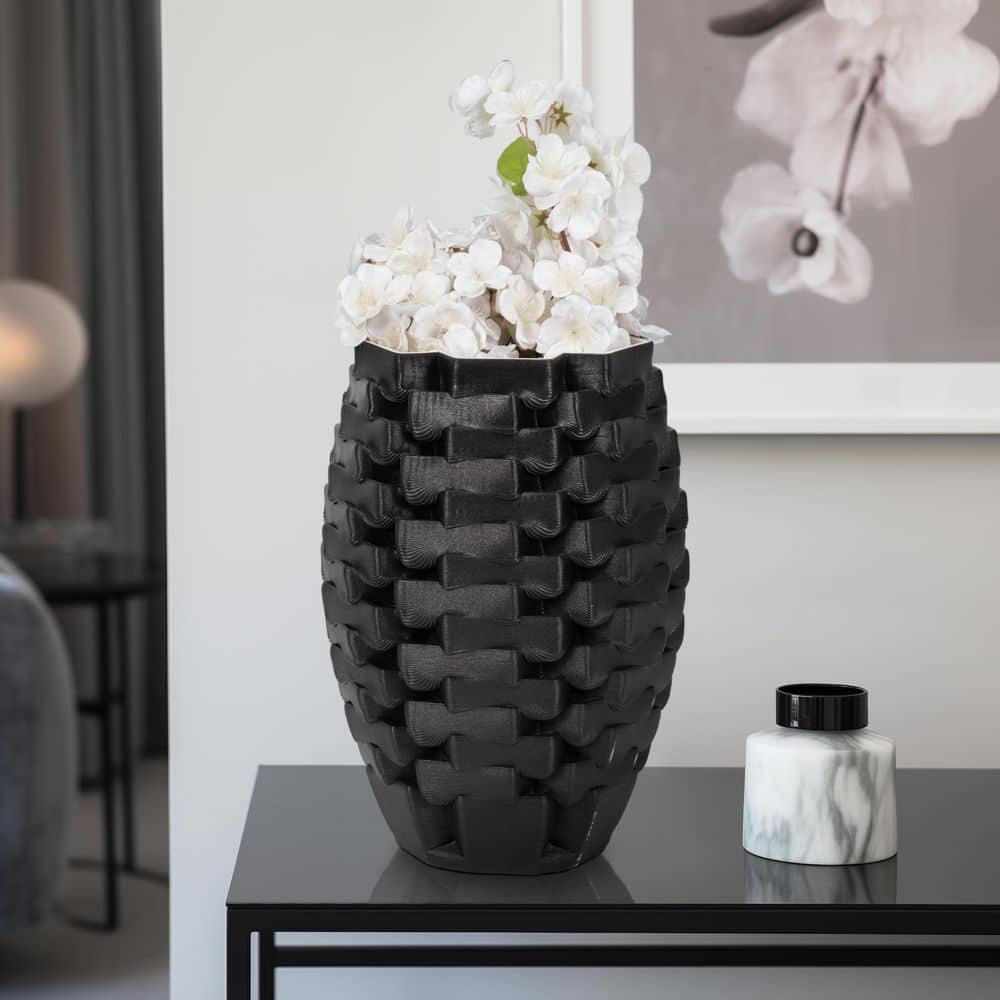 Liv & Skye 13 in. Black Stoneware Bud 3D Printed Decorative Vase ...