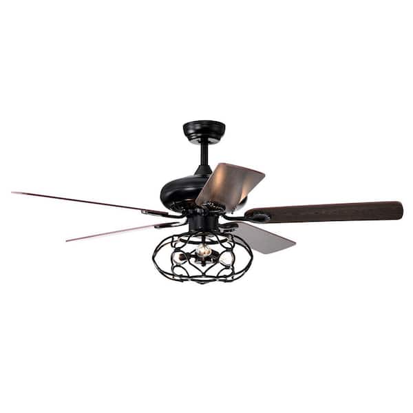 52 in. Smart Indoor/Outdoor Matte Black Ceiling Fan with Remote Control ...
