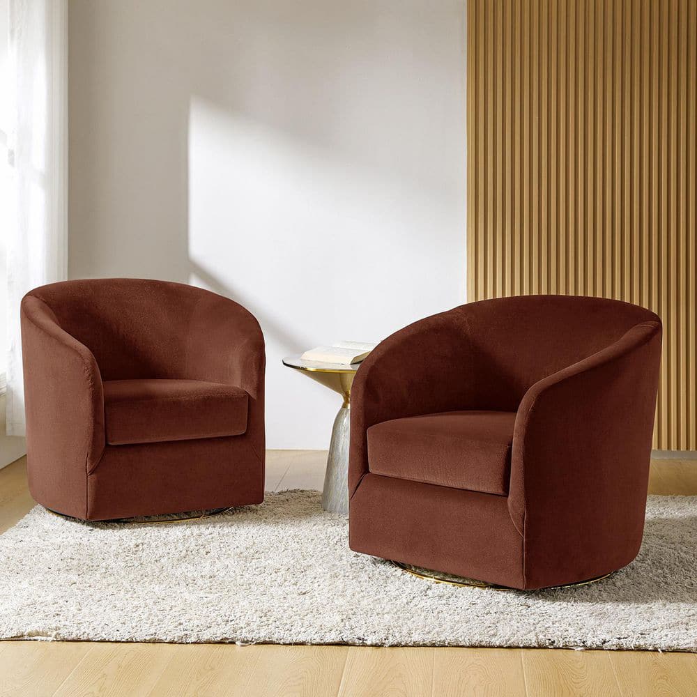 JAYDEN CREATION Estefan Burn-brick Comfy Velvet Swivel Barrel Chair Set ...