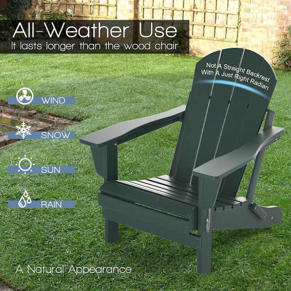 Folding Composite Adirondack Chair Patio Outdoor Chairs All Weather Proof HDPE Resin for BBQ Beach Deck Dark Green