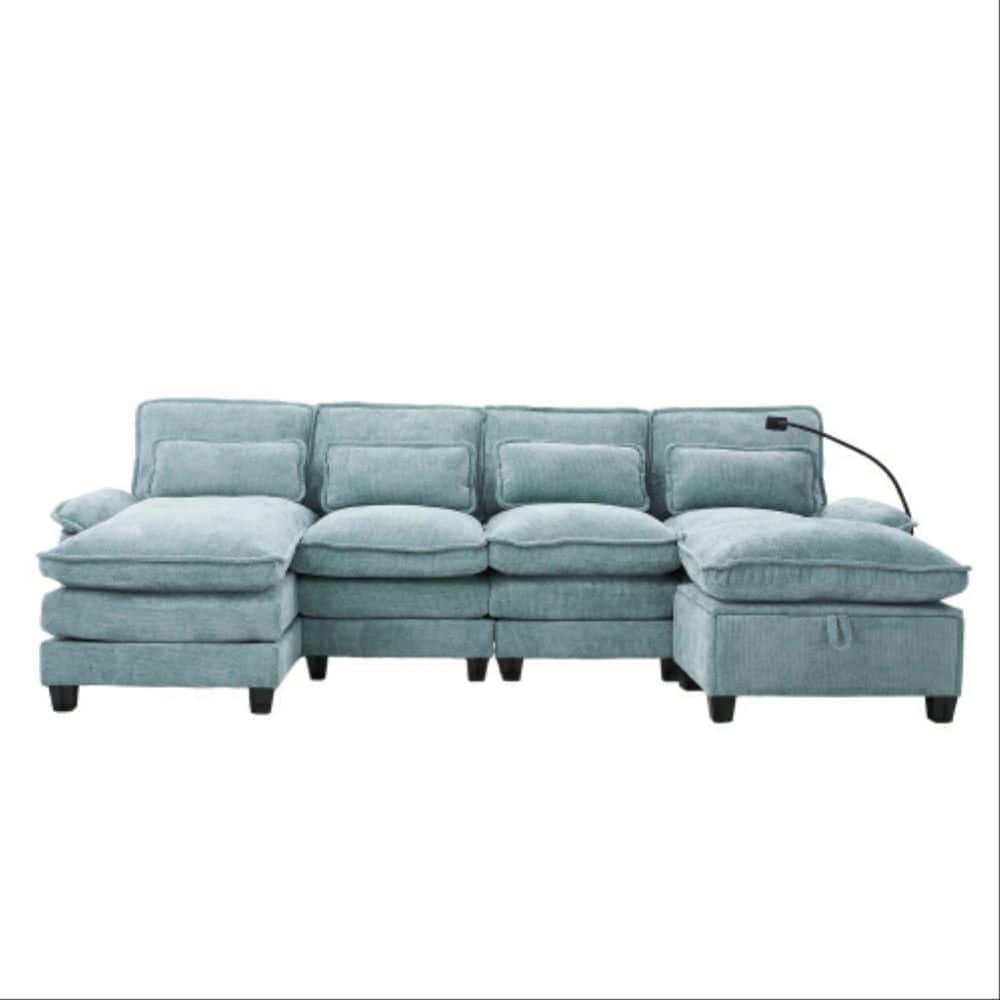 HOMEFUN 106 in. 5-pieces Chenille U-Shaped Modular Sectional Sofa with Chaise Lounge and Storage ...