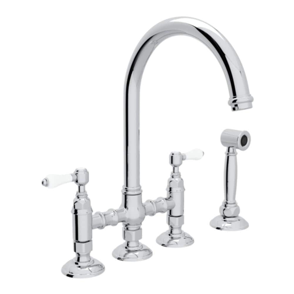 ROHL Italian Kitchen 2-Handle Bridge Kitchen Faucet with Sidespray in ...