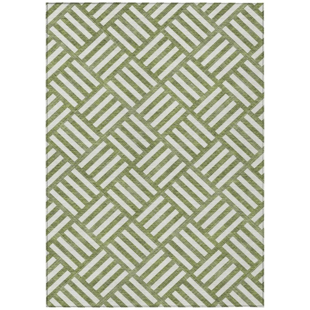 HomeRoots Olive Green, Ivory 9 ft. x 12 ft. Woven Geometric Polyester ...