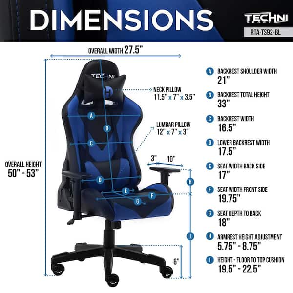 Techni Sport TS 92 Office PC Blue Gaming Chair