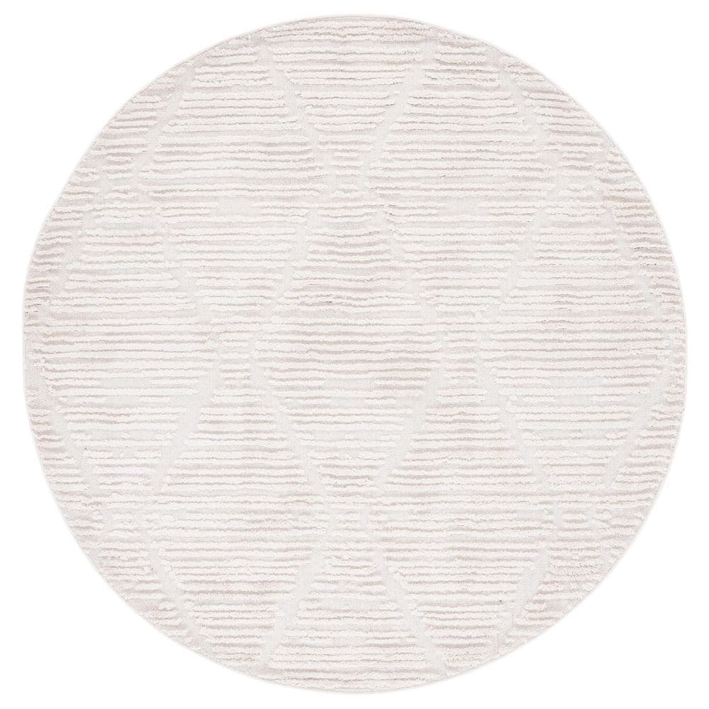 SAFAVIEH Marrakesh 7 ft. x 7 ft. Beige Diamond High-Low Round Area Rug ...