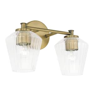 Beau 24 in. W x 9.5 in. H x 7 in. E 3-Light Aged Brass Vanity Light ...