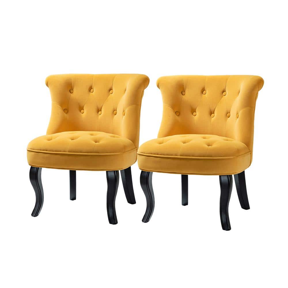JAYDEN CREATION Jane Modern Mustard Velvet Tufted Accent Armless Side ...