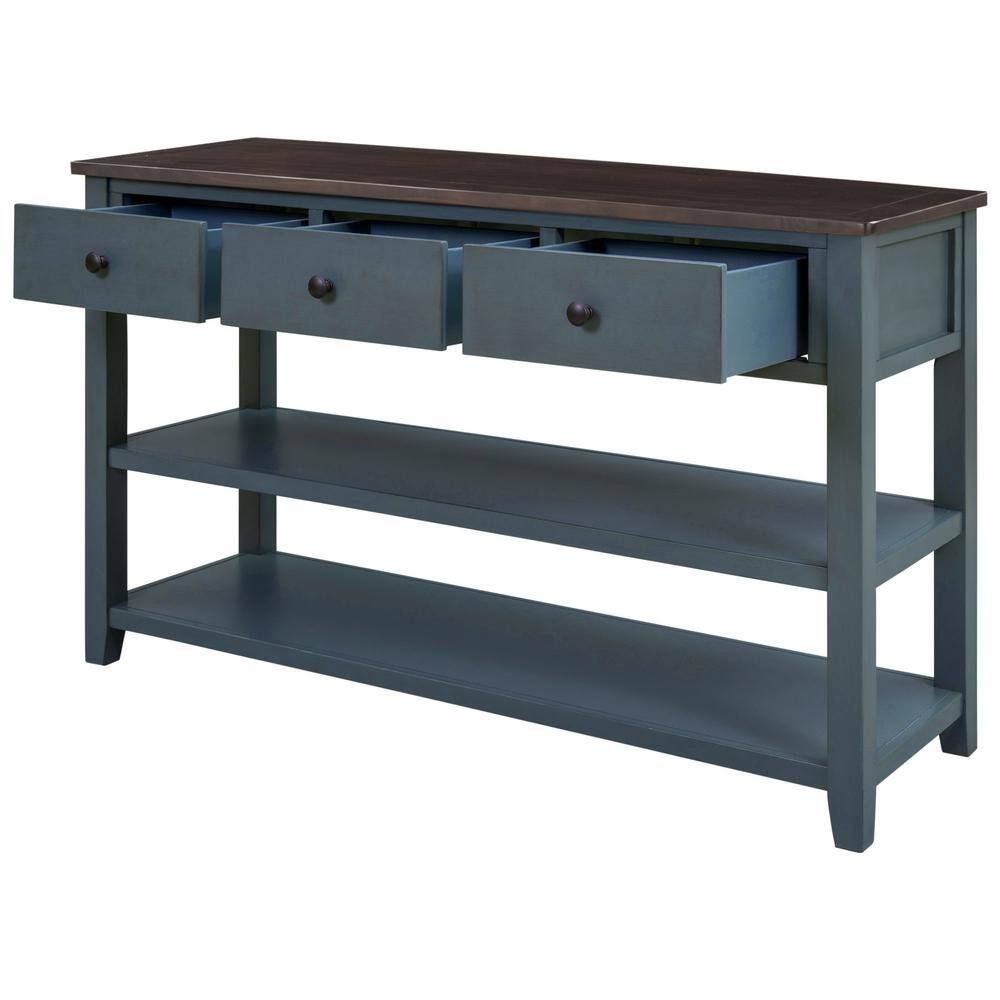 Polibi 50 in. Navy Rectangle Wood Console Table with Two Open Shelves ...
