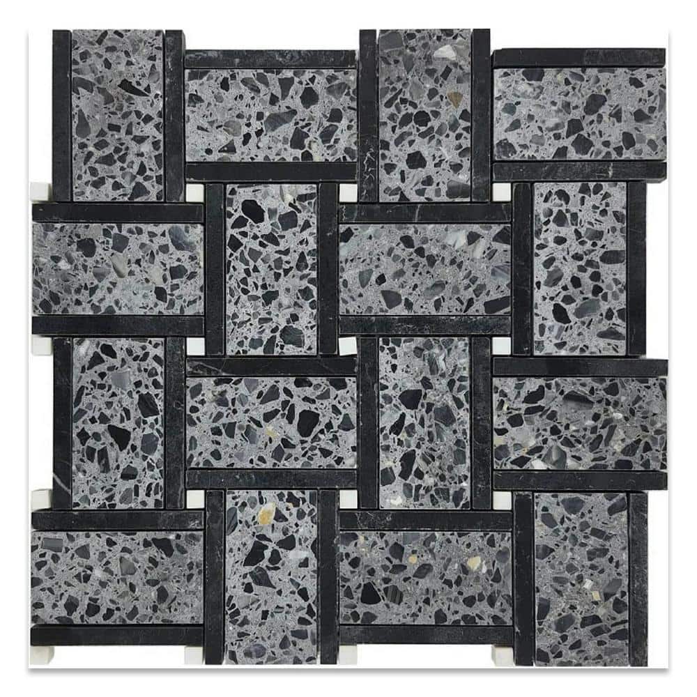 Apollo Tile Stellare 4 in. x 5 in. Honed Charcoal Gray-Black Terrazzo ...