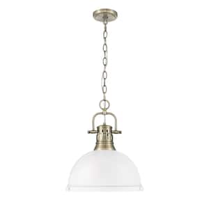 Golden Lighting Duncan 100-Watt 1-Light Aged Brass Shaded Pendant Light ...